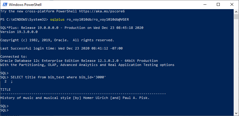 Using sqlplus to test ODBC connection to Voyager server - Ex Libris ... Using sqlplus to test ODBC connection to Voyager server - Ex Libris ...