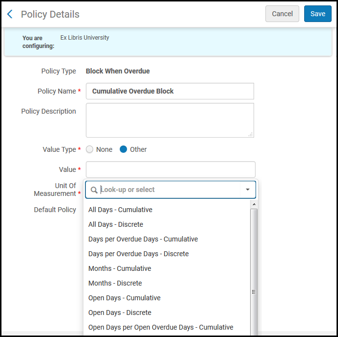 Configuring User Blocks Ex Libris Knowledge Center