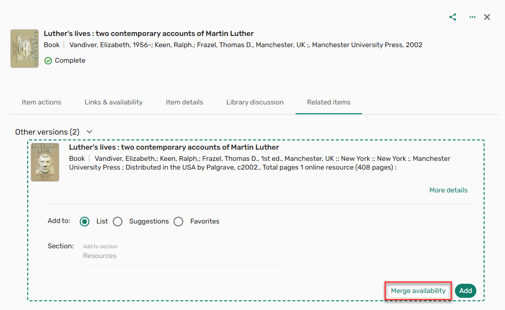 Modifying Lists And Items Ex Libris Knowledge Center